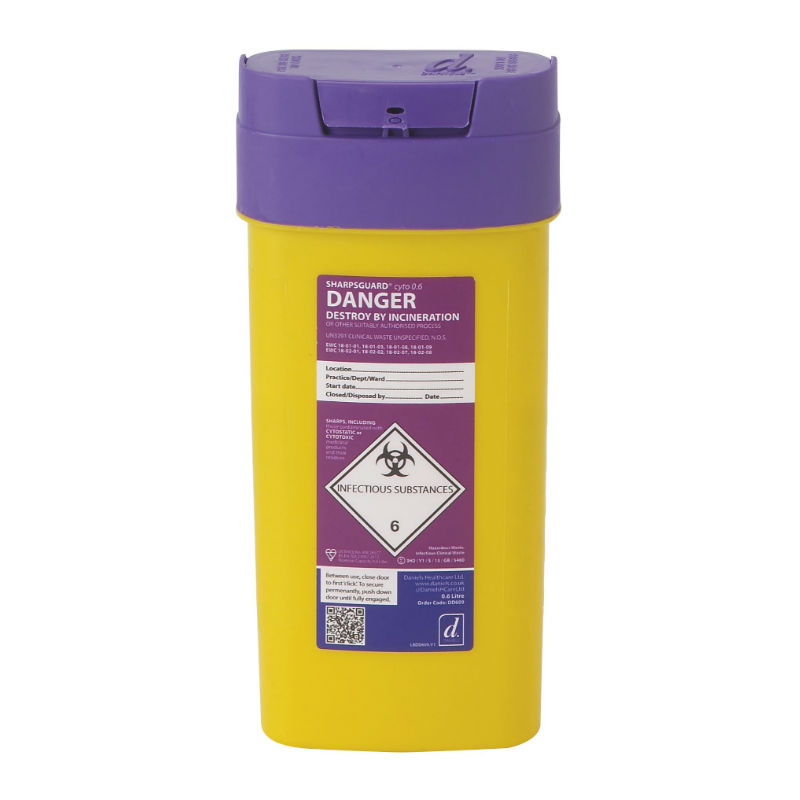 Daniels 0.6L Cytotoxic Sharps Containers - LabWorld.co.uk